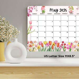 Editable May 2025 Calendar, Hello Spring Tulip Flowers Planner ...