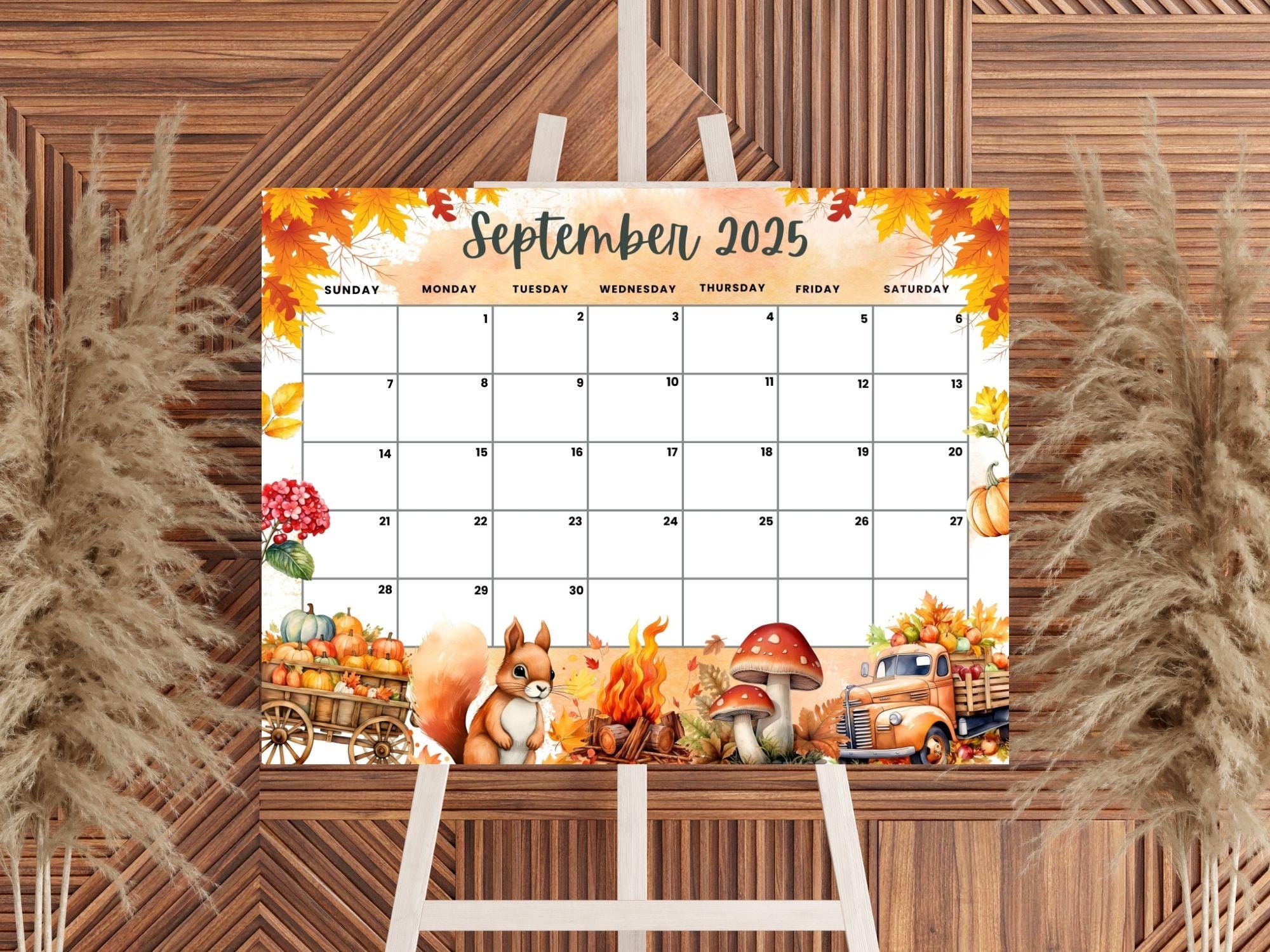 Editable September 2025 Calendar, Autumn Fall Theme Monthly Printable ...