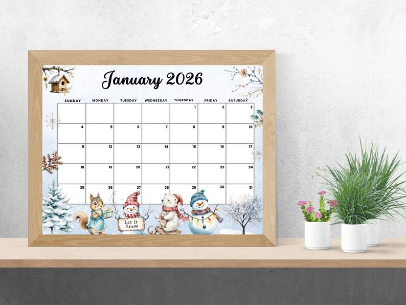 EDITABLE Fillable January 2026 Calendar, Winter Snowman Planner ...