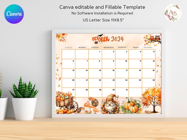 EDITABLE October 2024 Calendar, Beautiful Colorful Autumn With Cute ...