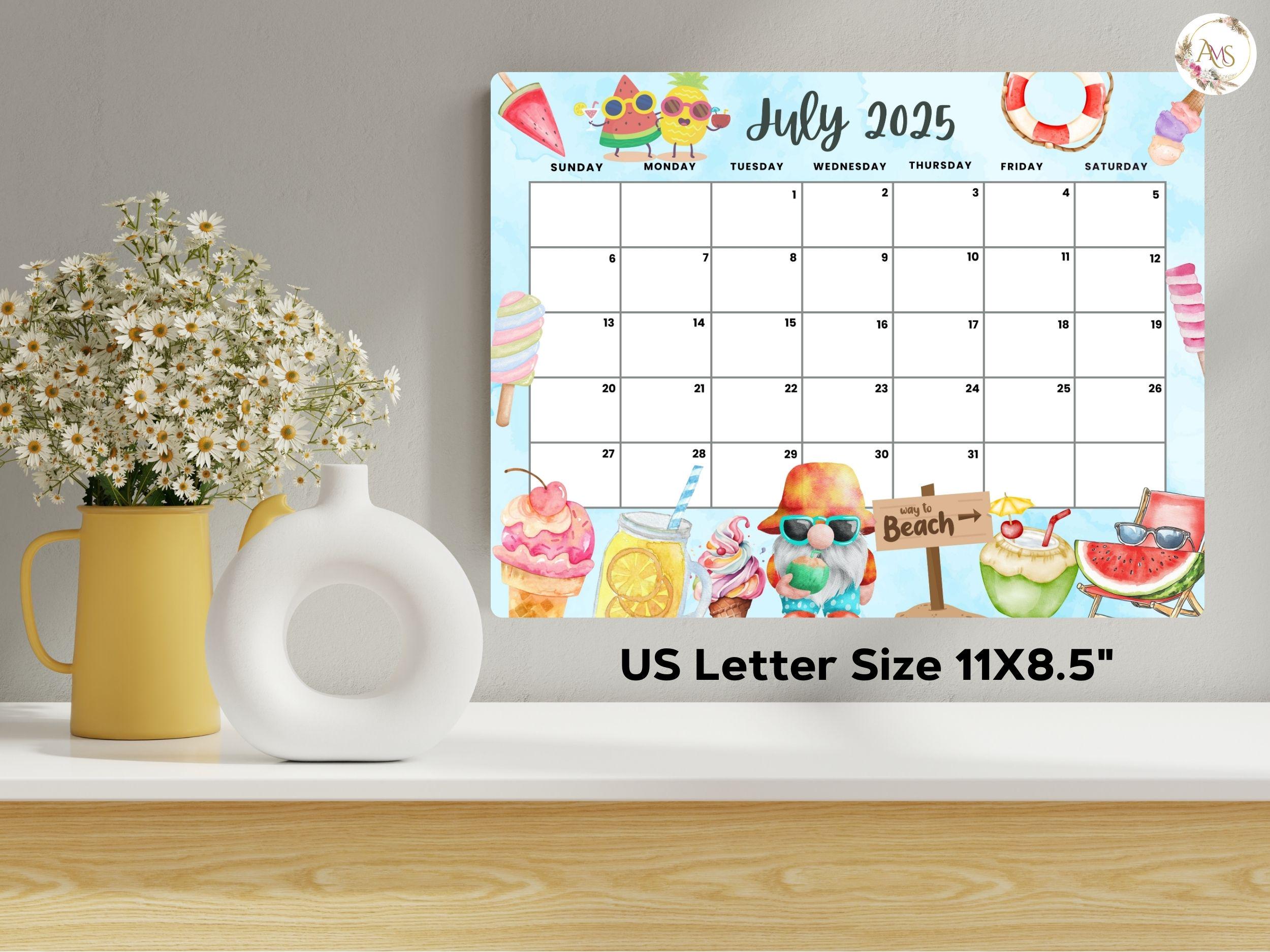 Editable July 2026 Calendar, Cute June Planner With Tropical & Beach ...