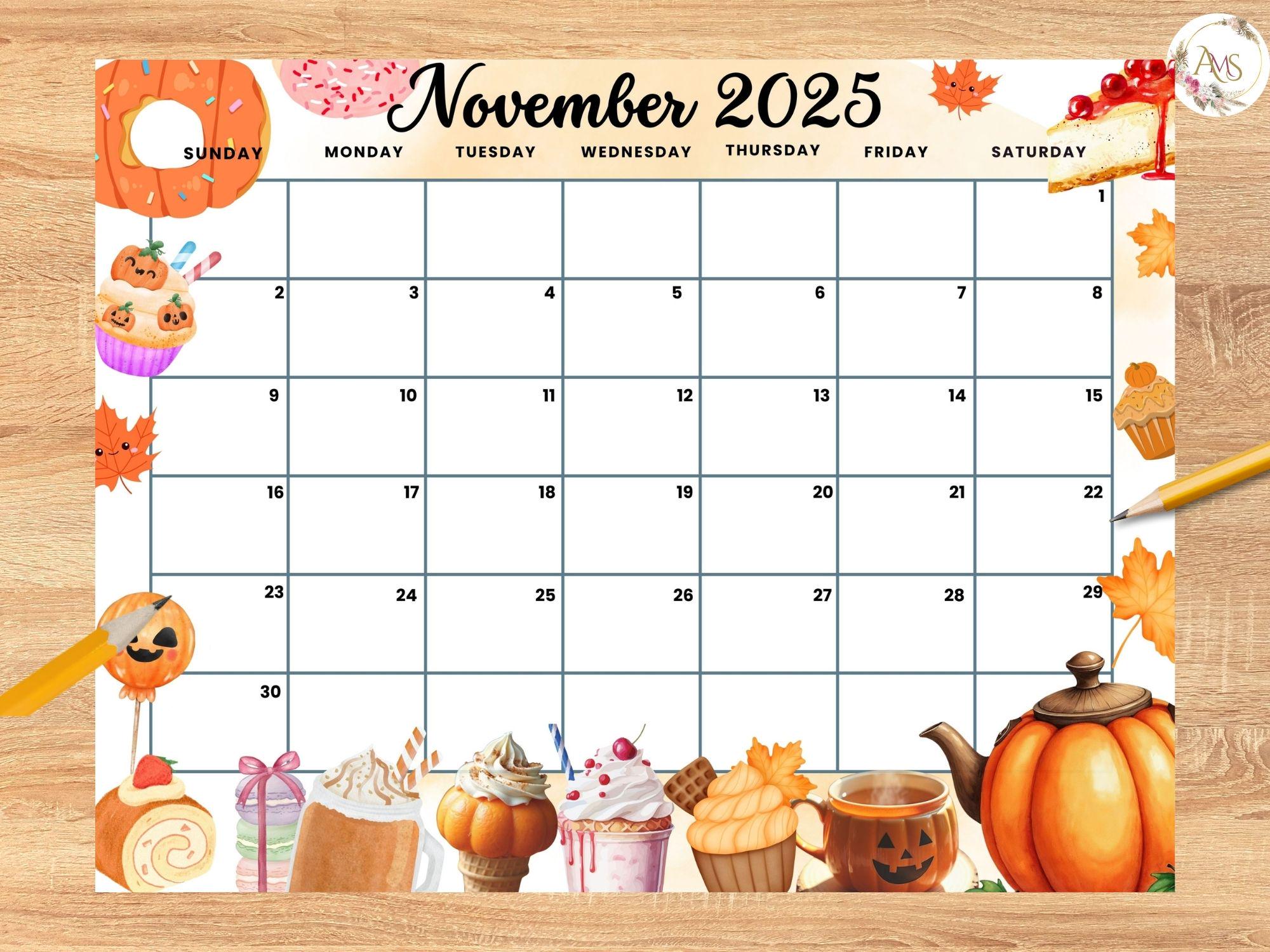 EDITABLE November 2025 Calendar, Happy Thanksgiving Planner, Sweet ...