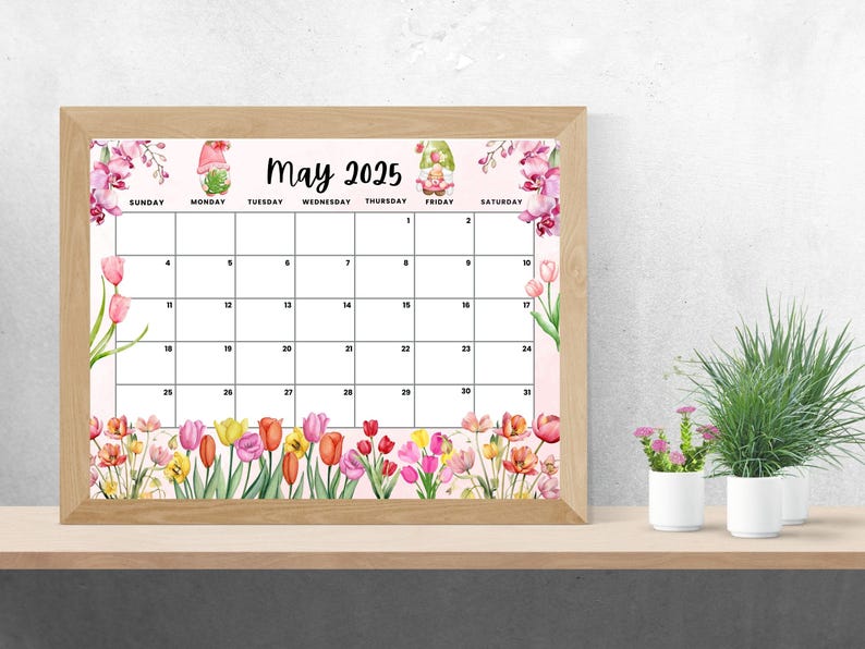 Editable May 2025 Calendar, Hello Spring Tulip Flowers Planner ...