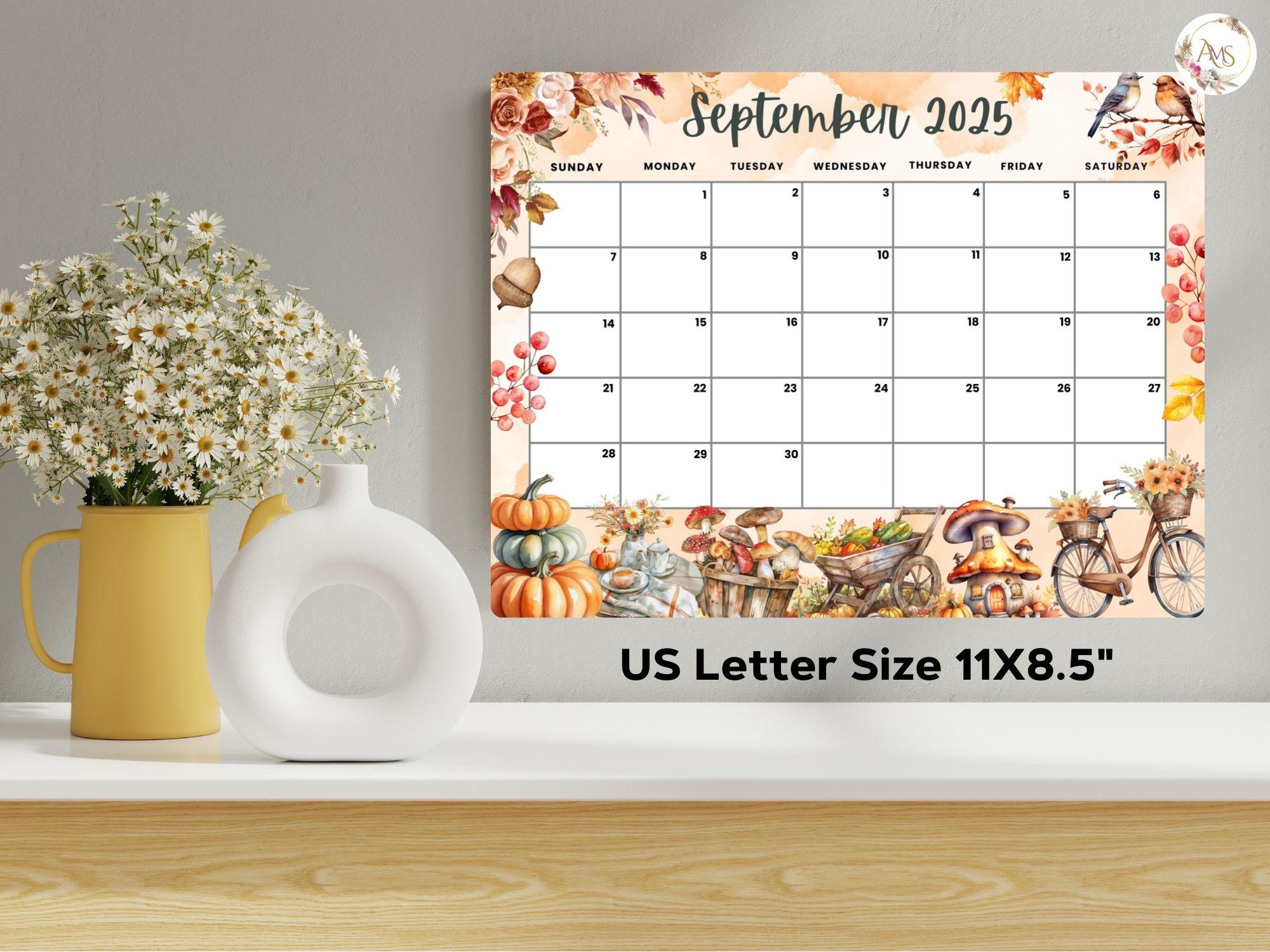 Editable September 2025 Calendar, Autumn Fall Theme Monthly Printable ...