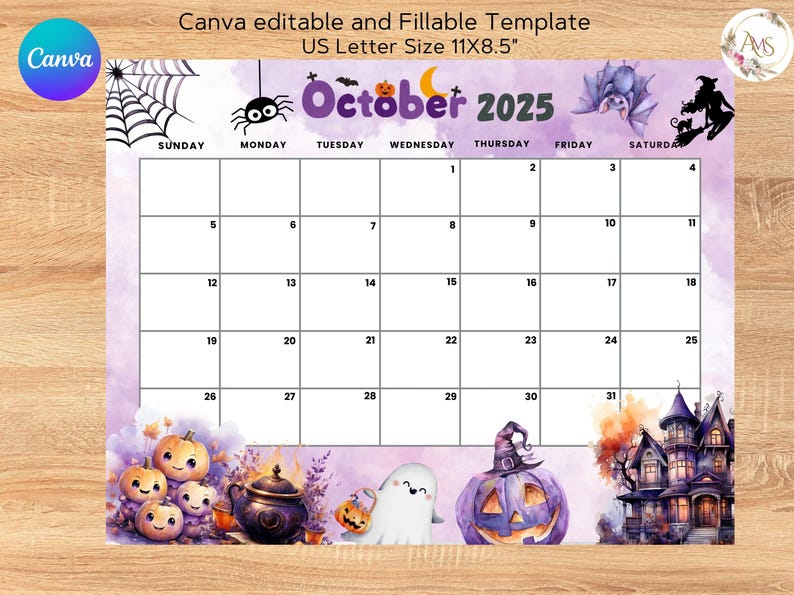 EDITABLE fillable October 2025 Calendar,Spooky Halloween Planner with ...