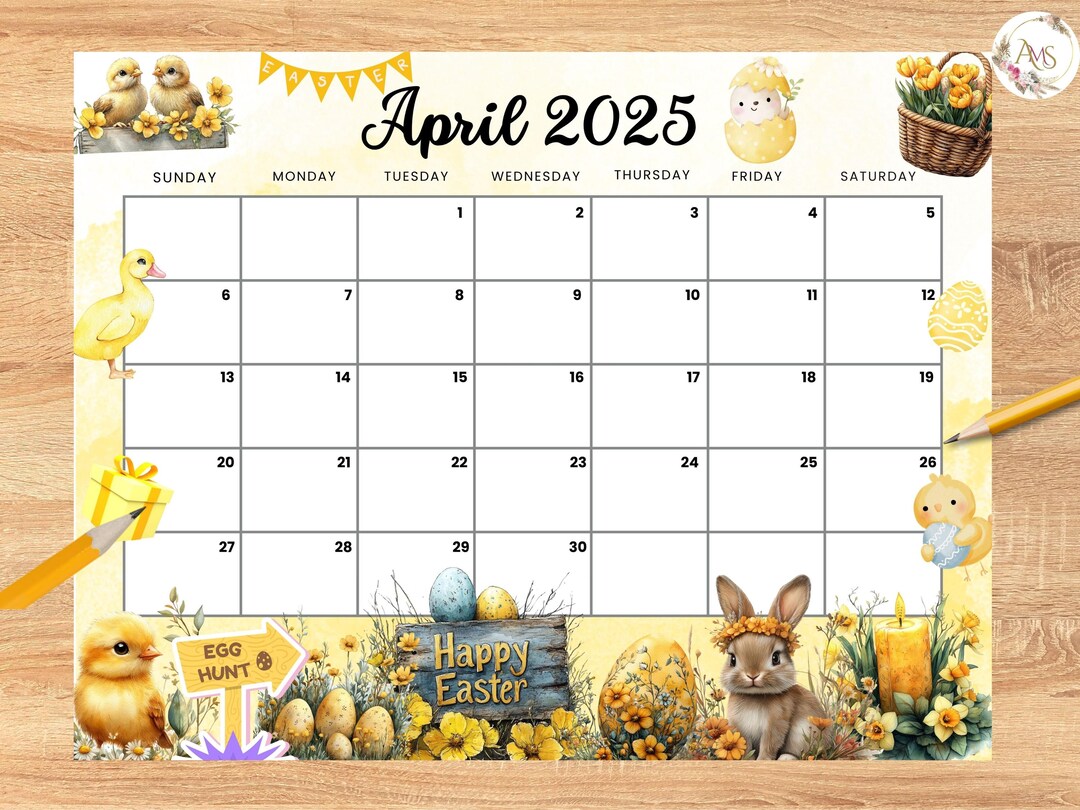 Editable April 2025 Calendar, Happy Easter With Cute Bunny, Printable ...