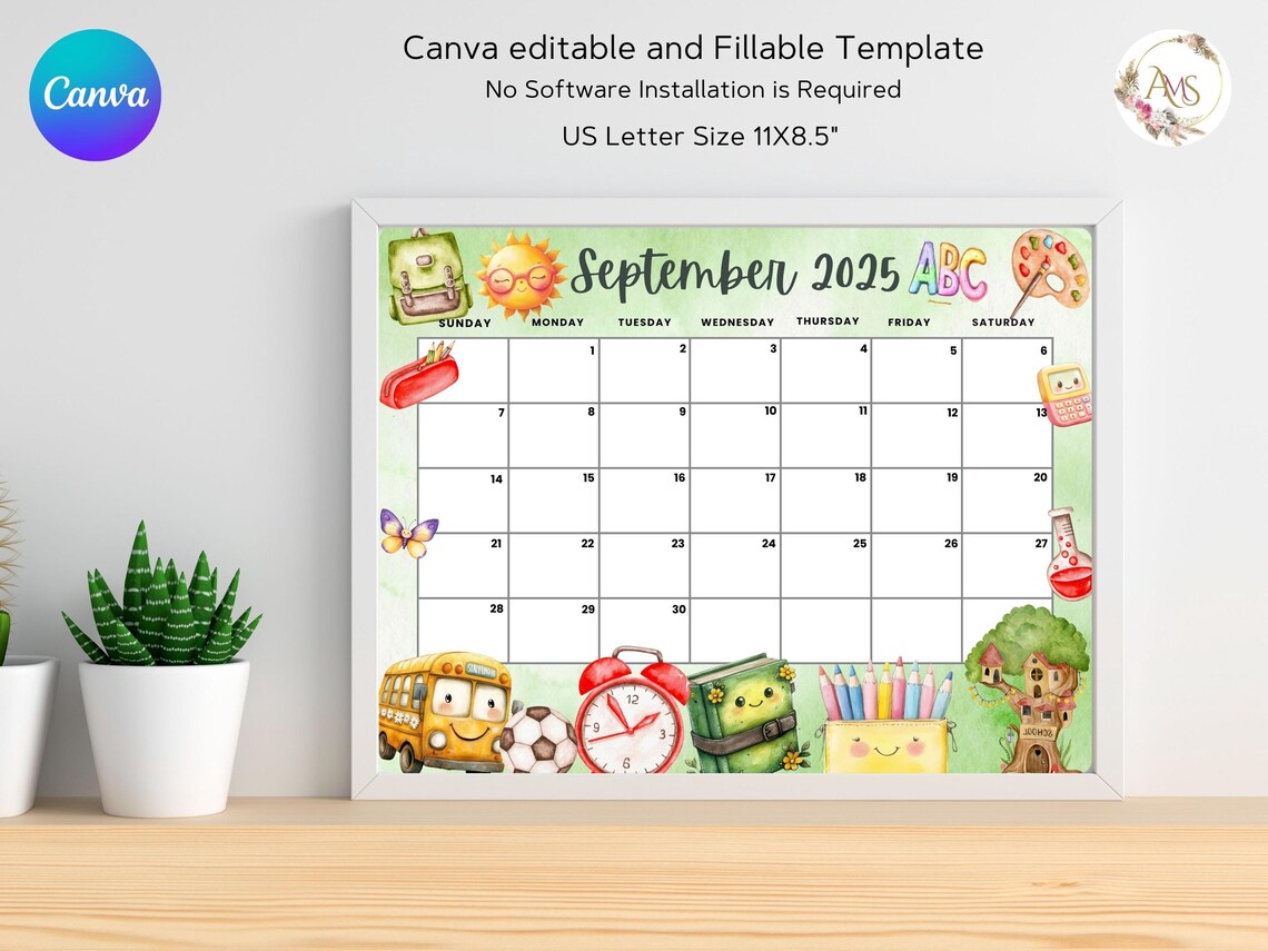 September 2025 Calendar,back to School Cute Monthly Printable Planner ...