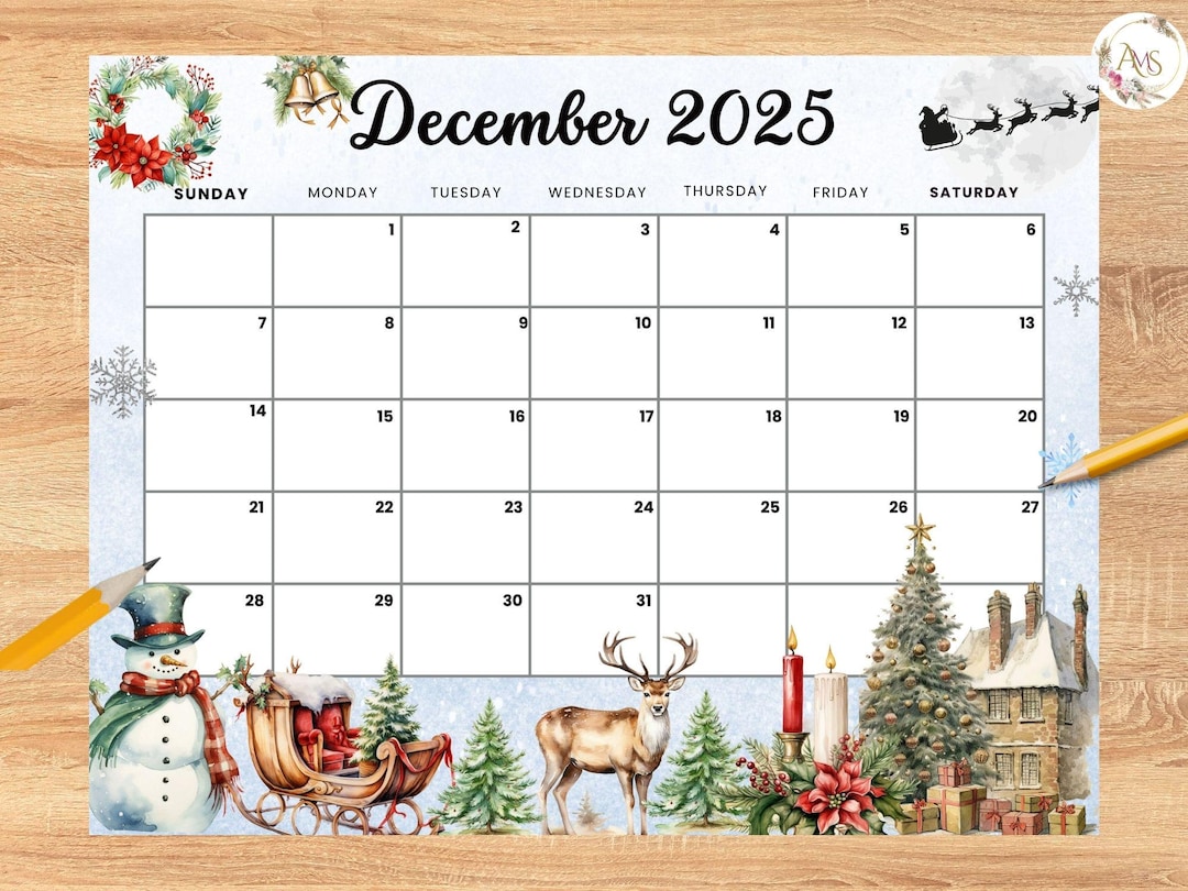 EDITABLE December 2025 Christmas Theme Calendar With Snowman, Christmas ...