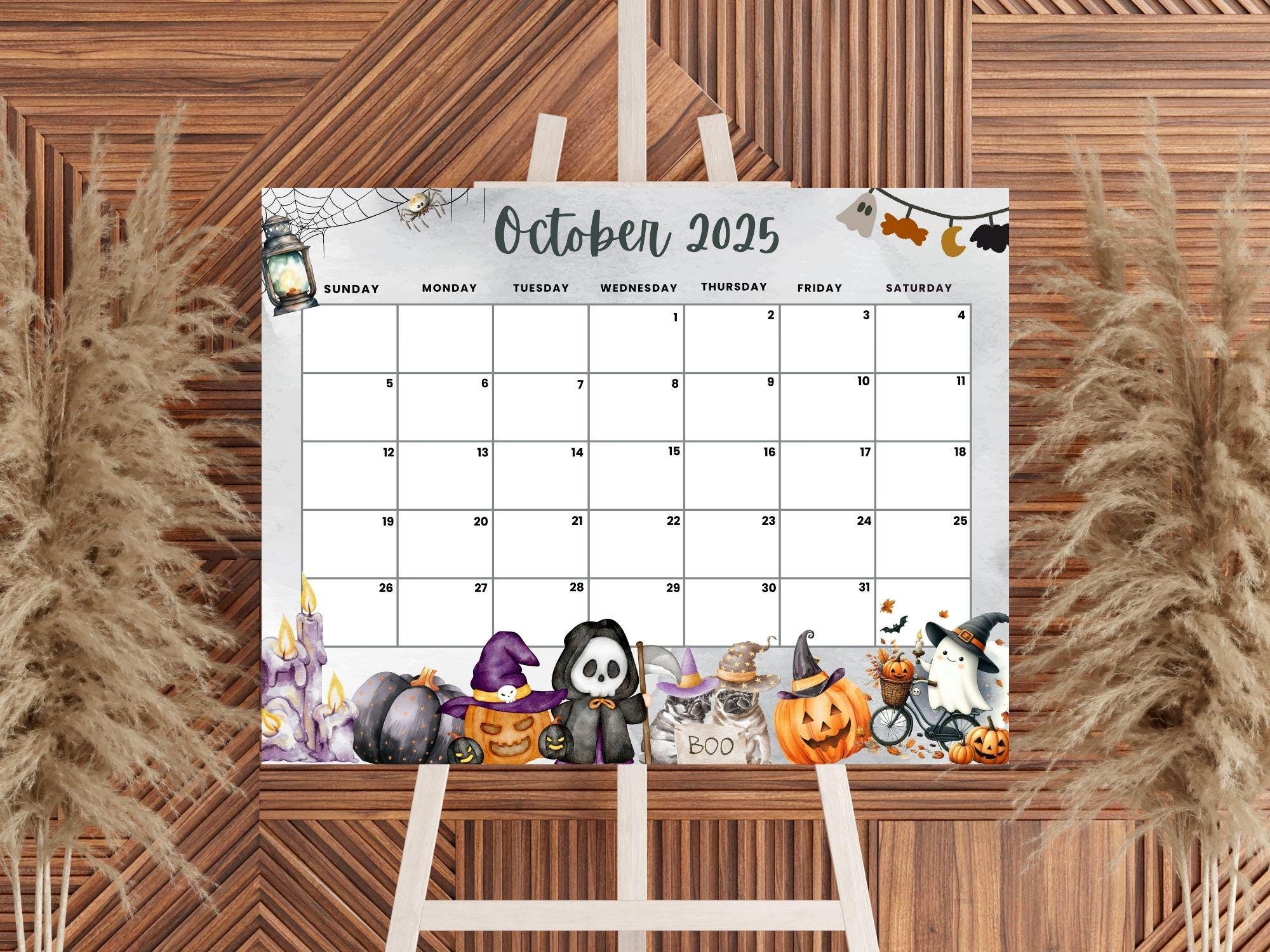 EDITABLE October 2025 Calendar, Spooky Halloween Planner, Cute Ghost ...
