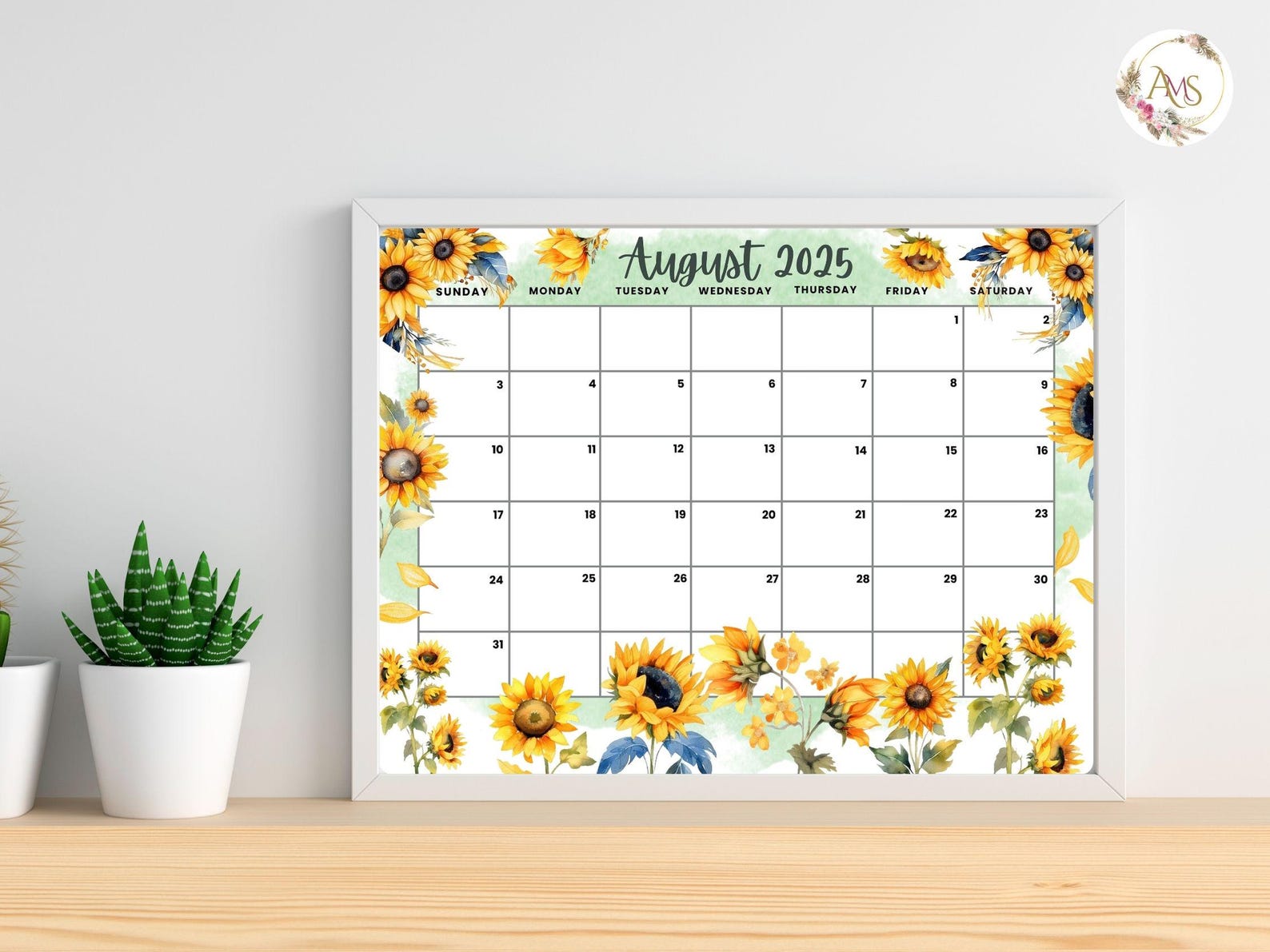Editable August 2025 Calendar, Beautiful Sunflower Summer Planner ...
