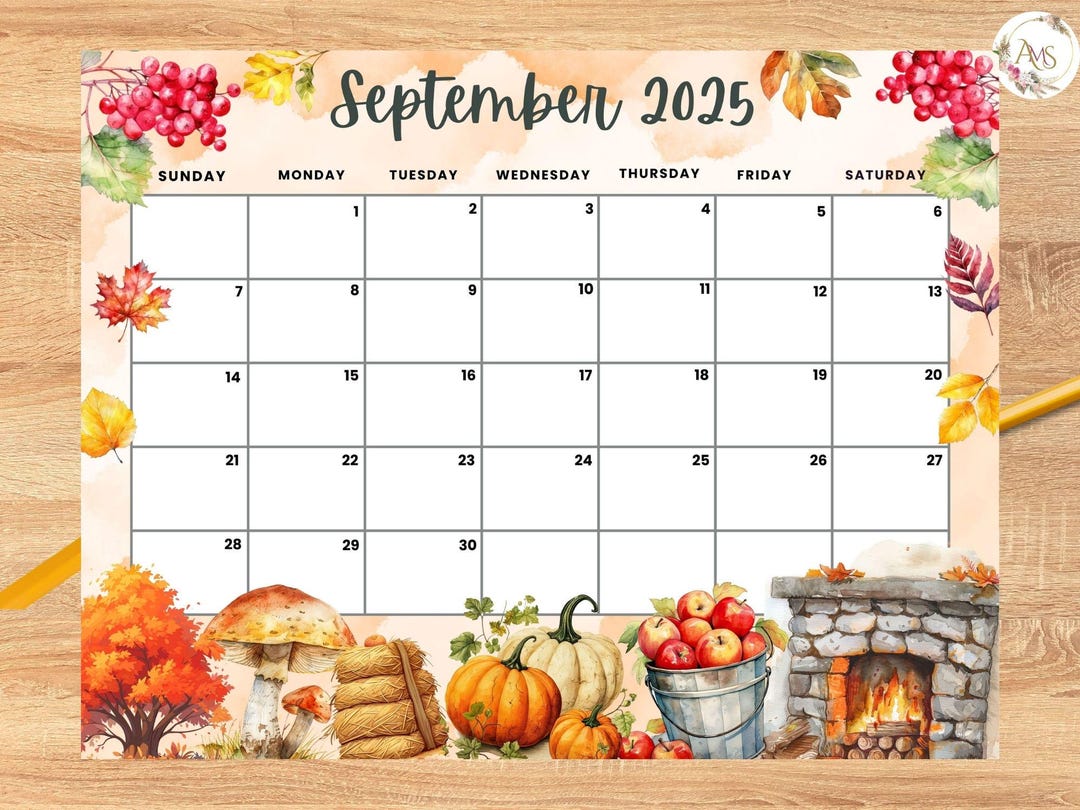 Editable September 2025 Calendar, Autumn Fall Theme Monthly Printable ...