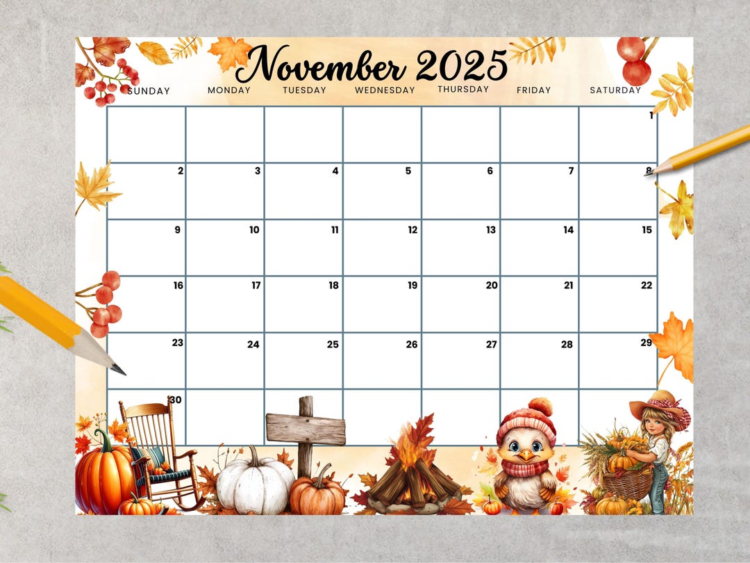 Calendario de noviembre de 2025 editable, planificador de Acción de ...