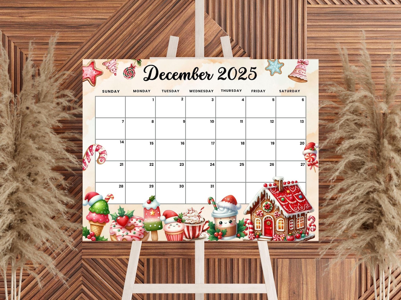 EDITABLE December 2025 Christmas Calendar With Sweets, Drink, Candy ...
