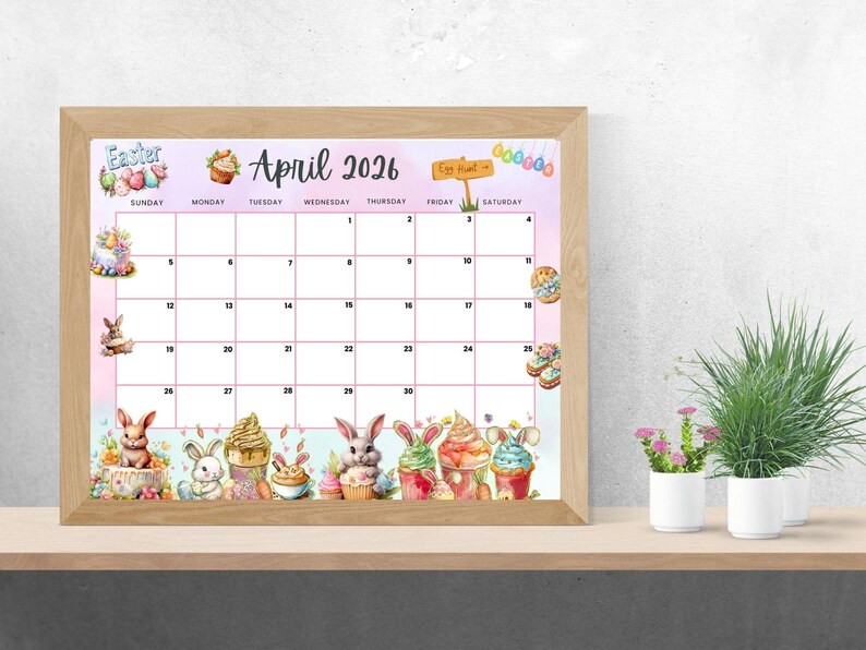 Editable April 2026 Easter Bunny Calendar, Printable Planner (PDF & JPG ...