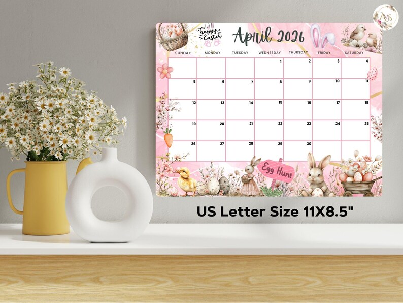 April 2026 Easter Bunny Calendar, Printable Fillable Planner (PDF) - Etsy