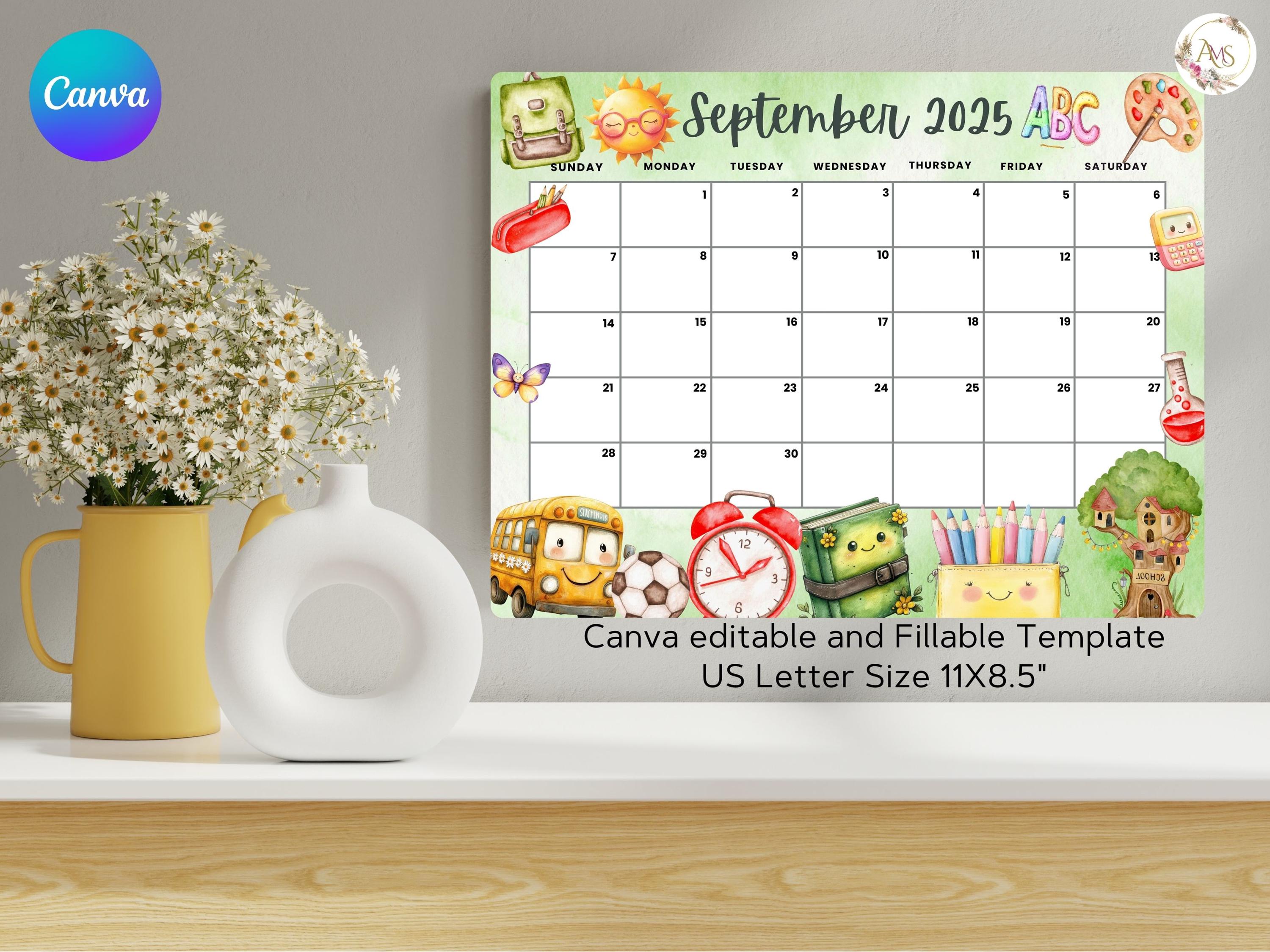 September 2025 Calendar,back to School Cute Monthly Printable Planner ...