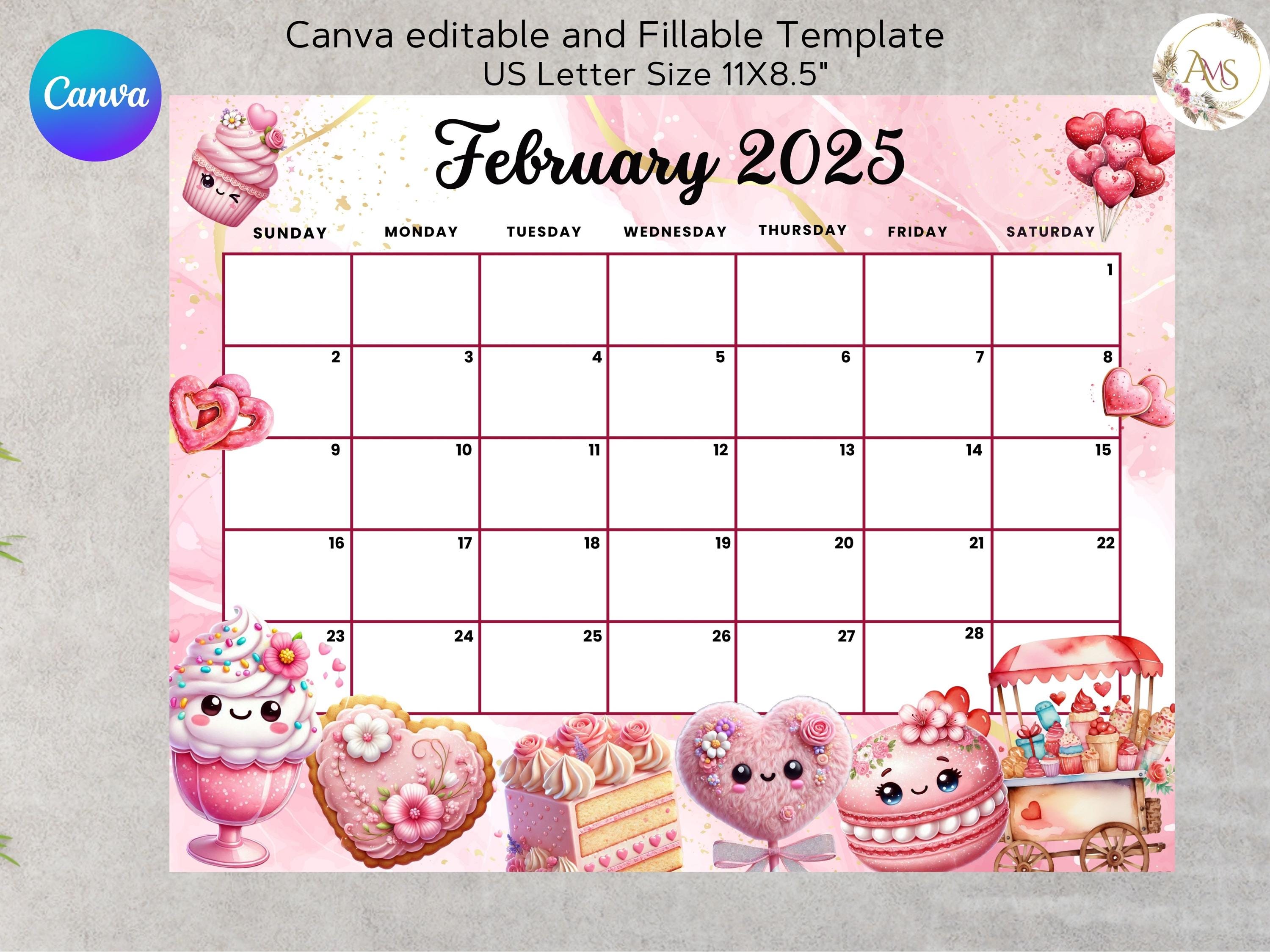 EDITABLE Fillable February 2025 Calendar, Valentine Planner, Printable ...