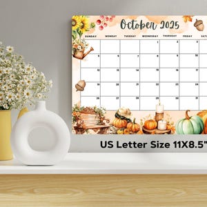 Editable October 2025 Calendar, Autumn Fall Theme Monthly Printable ...