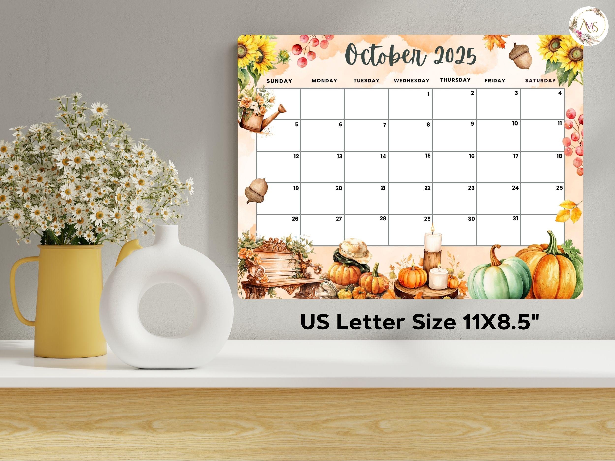 Editable October 2025 Calendar, Autumn Fall Theme Monthly Printable ...
