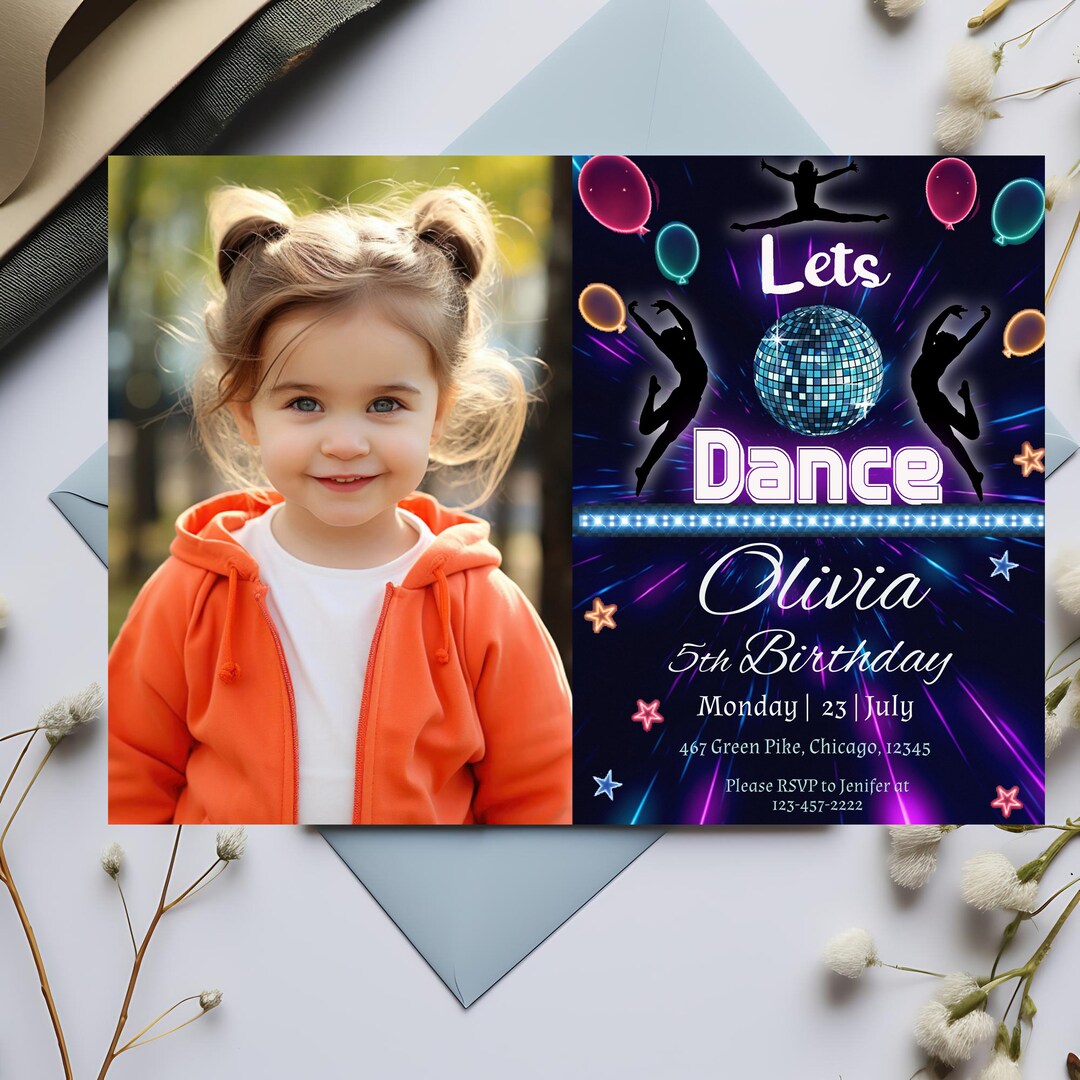 Editable Disco Party Birthday Photo Invitation,glow Party,disco Photo ...