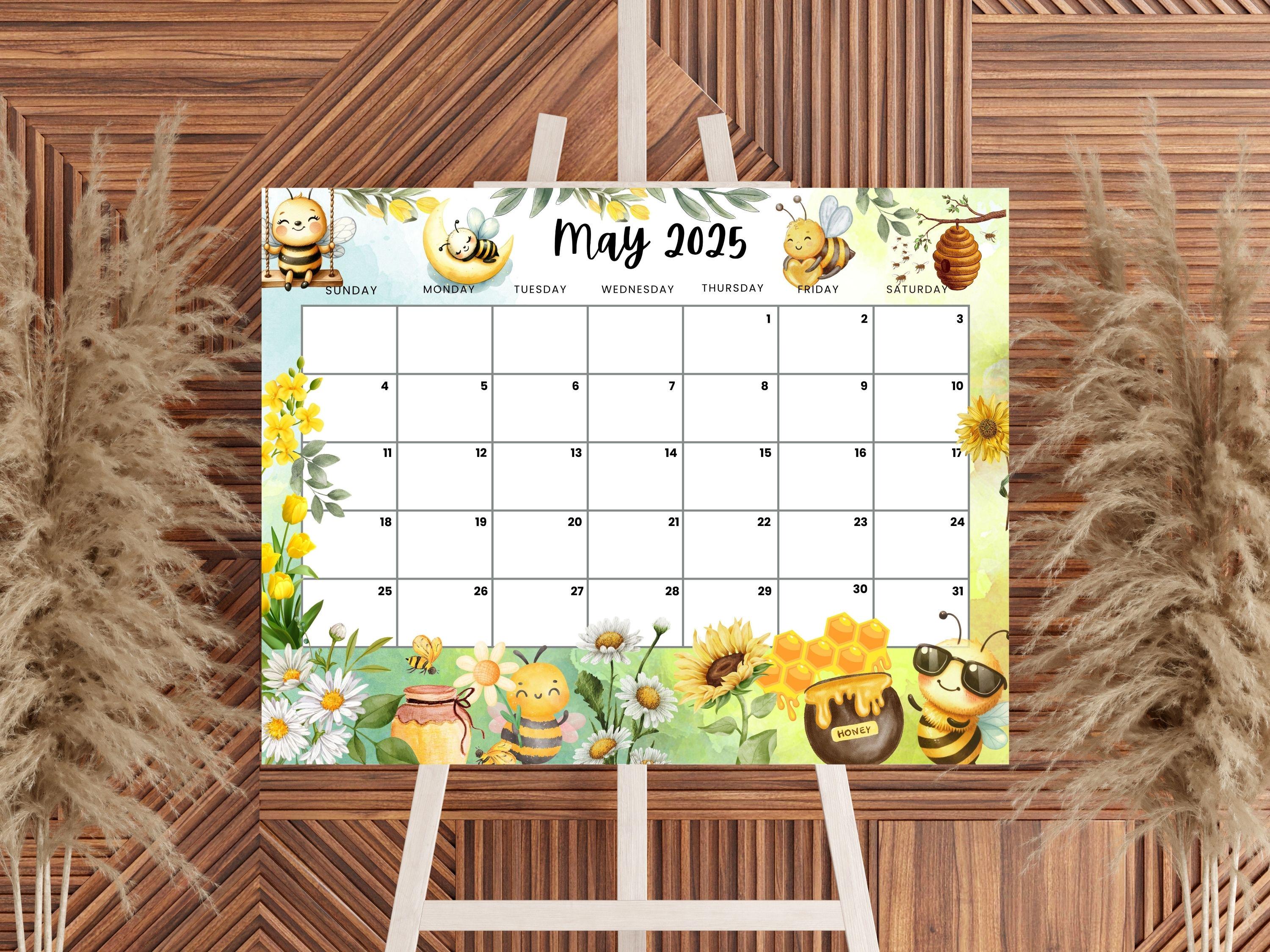Editable May 2025 Calendar,hello Spring With Cute Honey Bees, Mother's ...