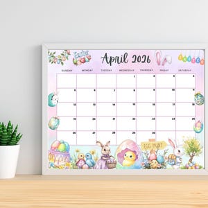 Editable April 2026 Calendar, Happy Easter With Cute Bunny, Printable ...