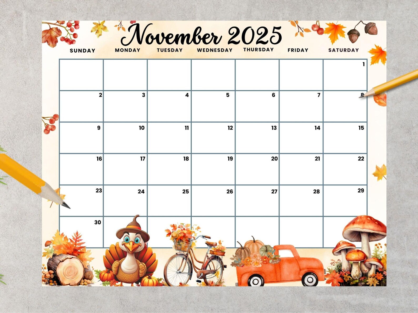 EDITABLE November 2025 Calendar, Happy Thanksgiving Beautiful Planner ...
