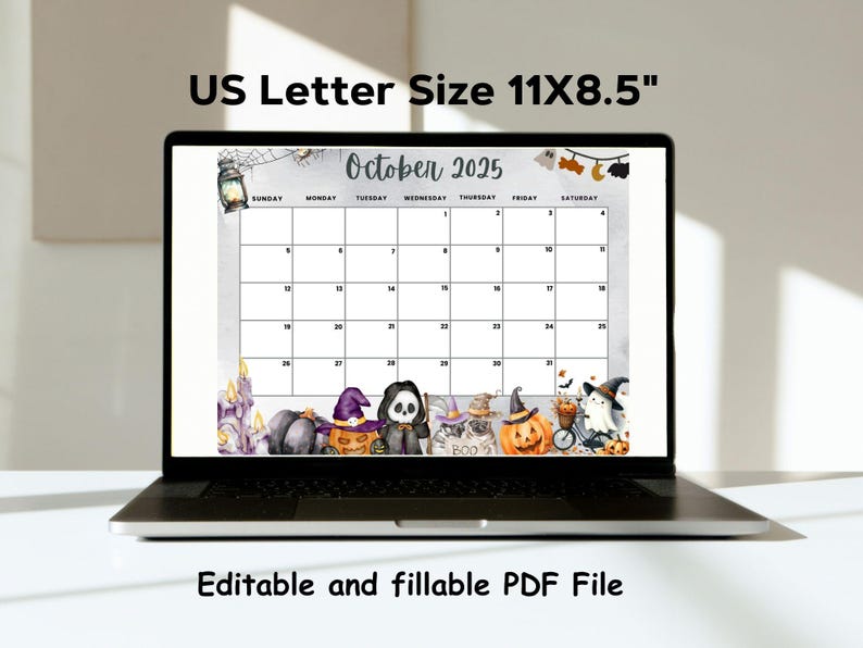 EDITABLE October 2025 Calendar, Spooky Halloween Planner, Cute Ghost ...