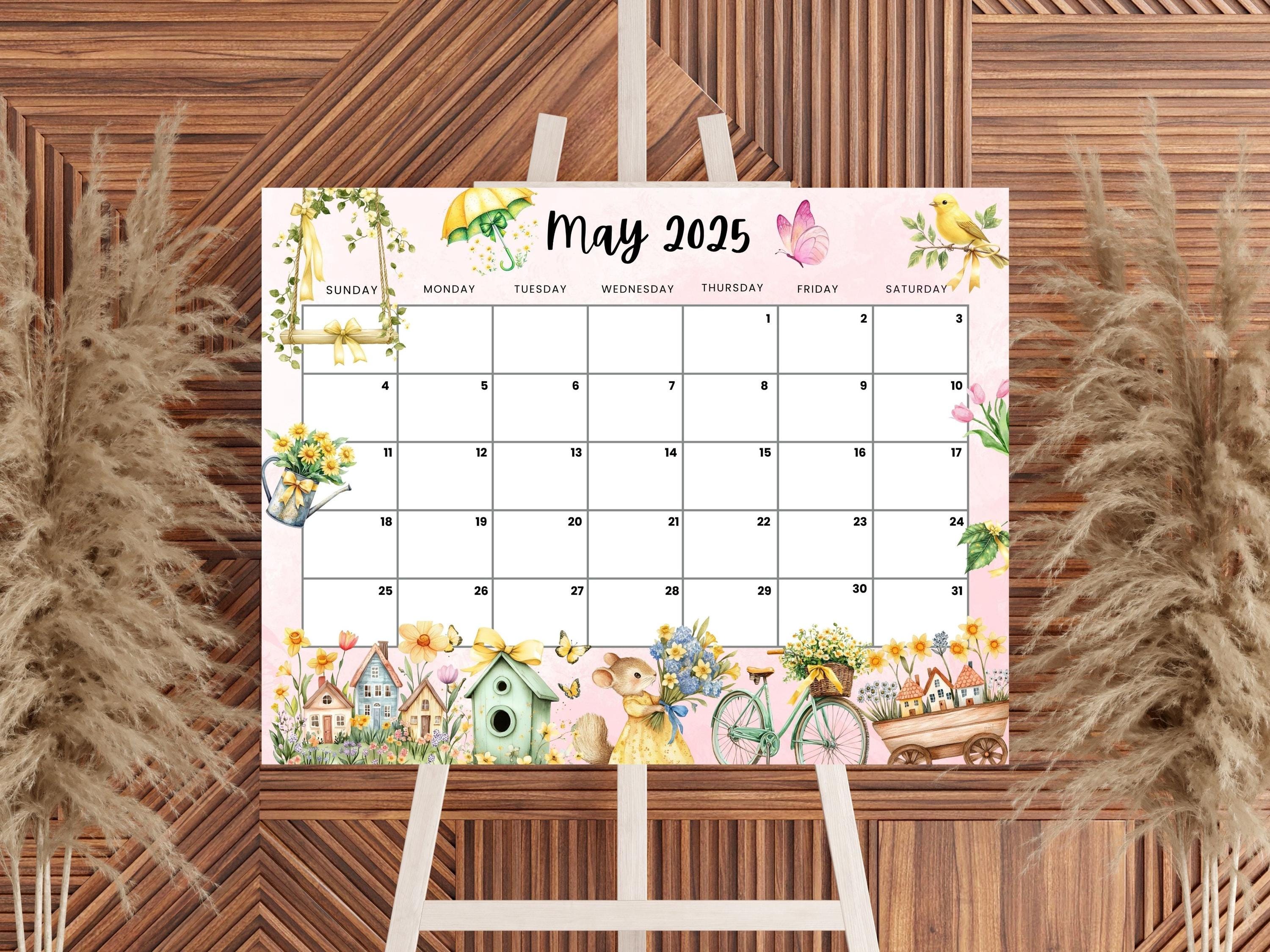 Editable May 2025 Calendar, Cute Hello Spring Planner, Printable ...