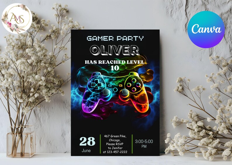 Video Game Party Invitation, Gamer Party Invite, Level up Birthday ...