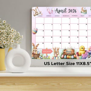 Editable April 2026 Calendar, Happy Easter With Cute Bunny, Printable ...