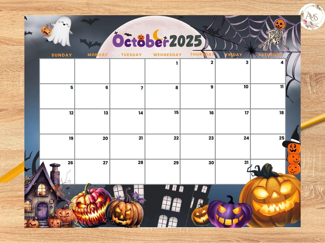 EDITABLE October 2025 Calendar,beautiful Happy Spooky Halloween Planner ...