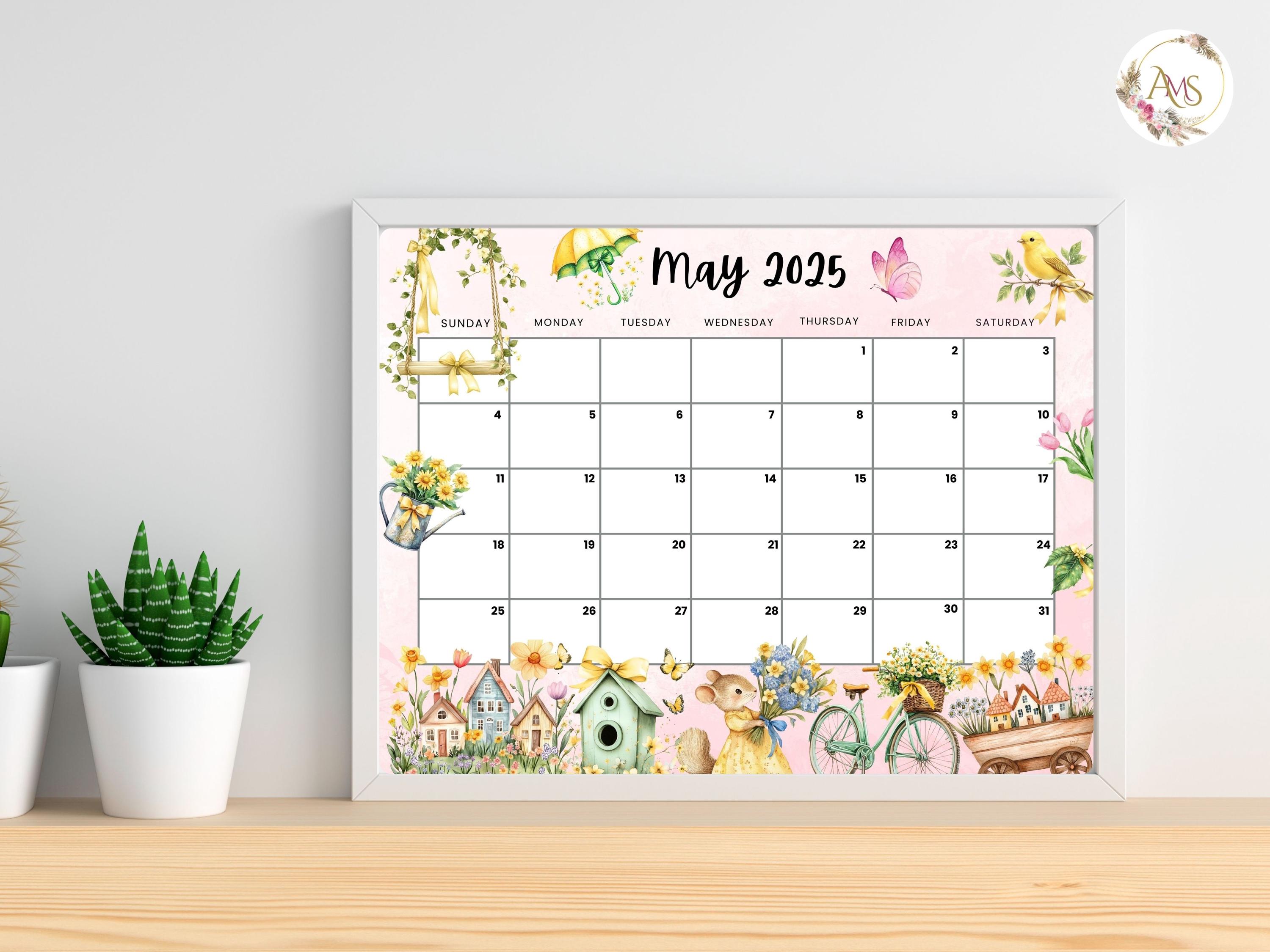 Editable May 2025 Calendar, Cute Hello Spring Planner, Printable ...