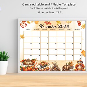 EDITABLE November 2024 Calendar, Happy Thanksgiving Planner With ...