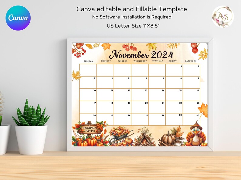 EDITABLE November 2024 Calendar, Happy Thanksgiving Planner With ...