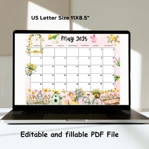 Editable May 2025 Calendar, Cute Hello Spring Planner, Printable ...