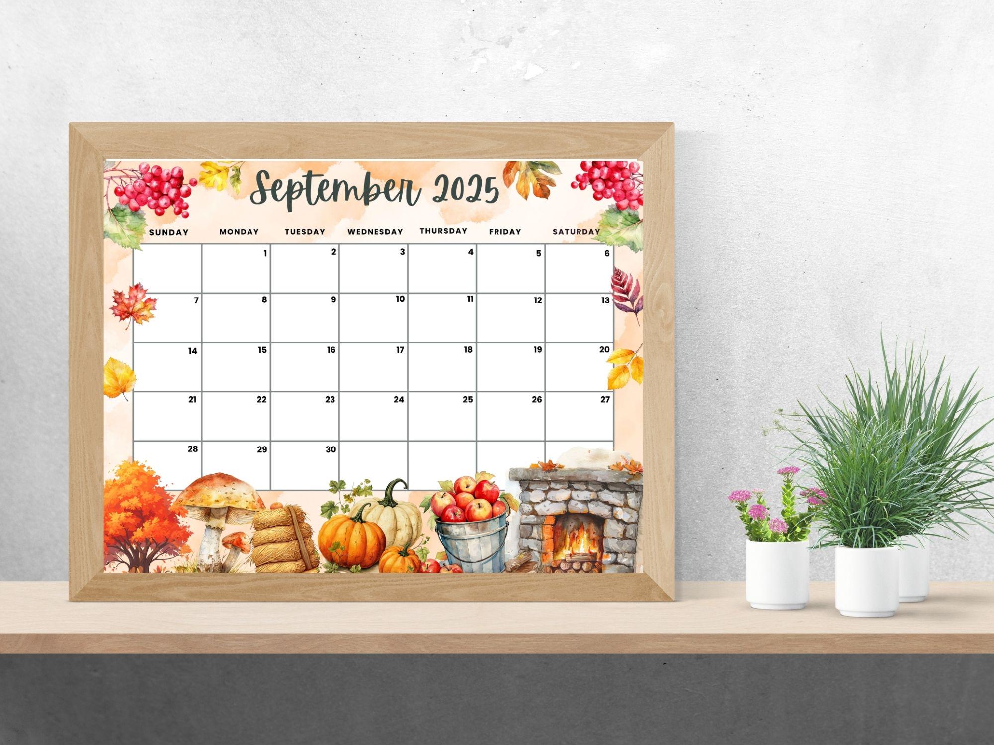 Editable September 2025 Calendar, Autumn Fall Theme Monthly Printable ...
