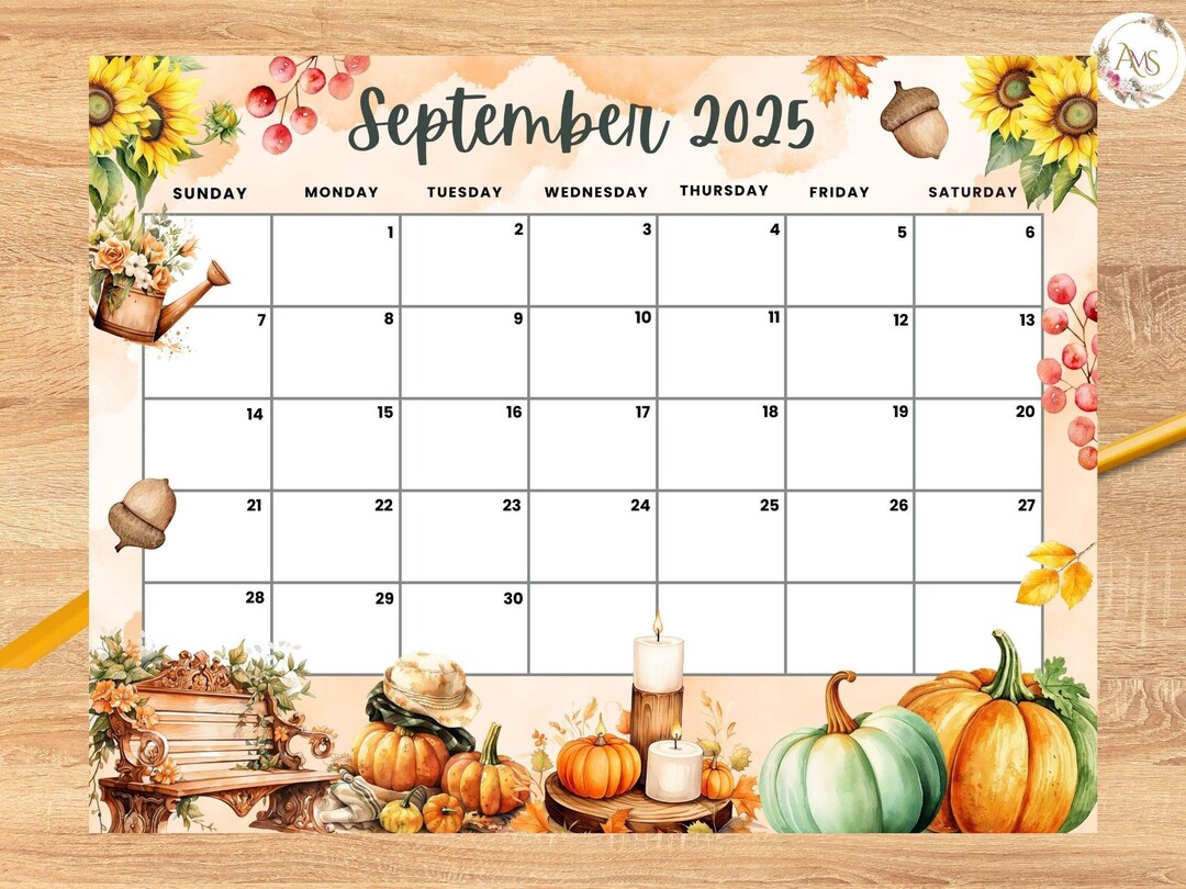 Editable September 2025 Calendar, Autumn Fall Theme Monthly Printable ...