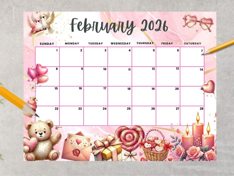 EDITABLE Fillable February 2026 Calendar, Cute Valentine Planner With ...
