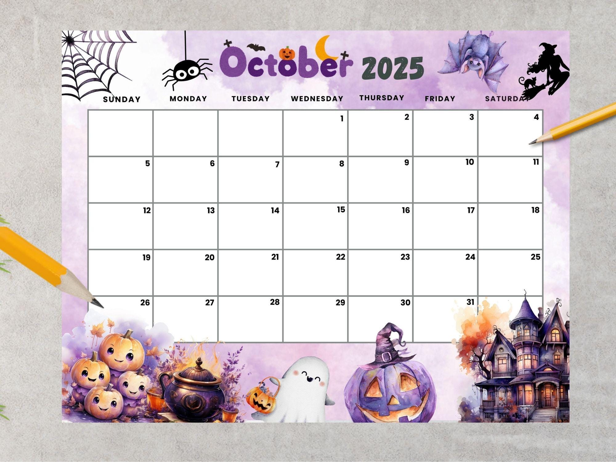 October 2025 Halloween Calendar, Spooky Pumpkins, Ghosts (editable PDF ...
