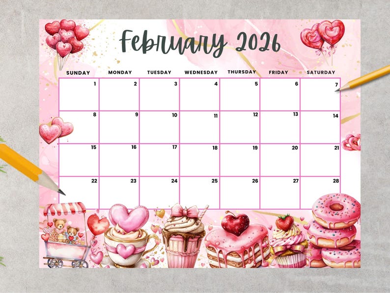 EDITABLE Fillable February 2026 Calendar, Valentine Sweets Planner With ...