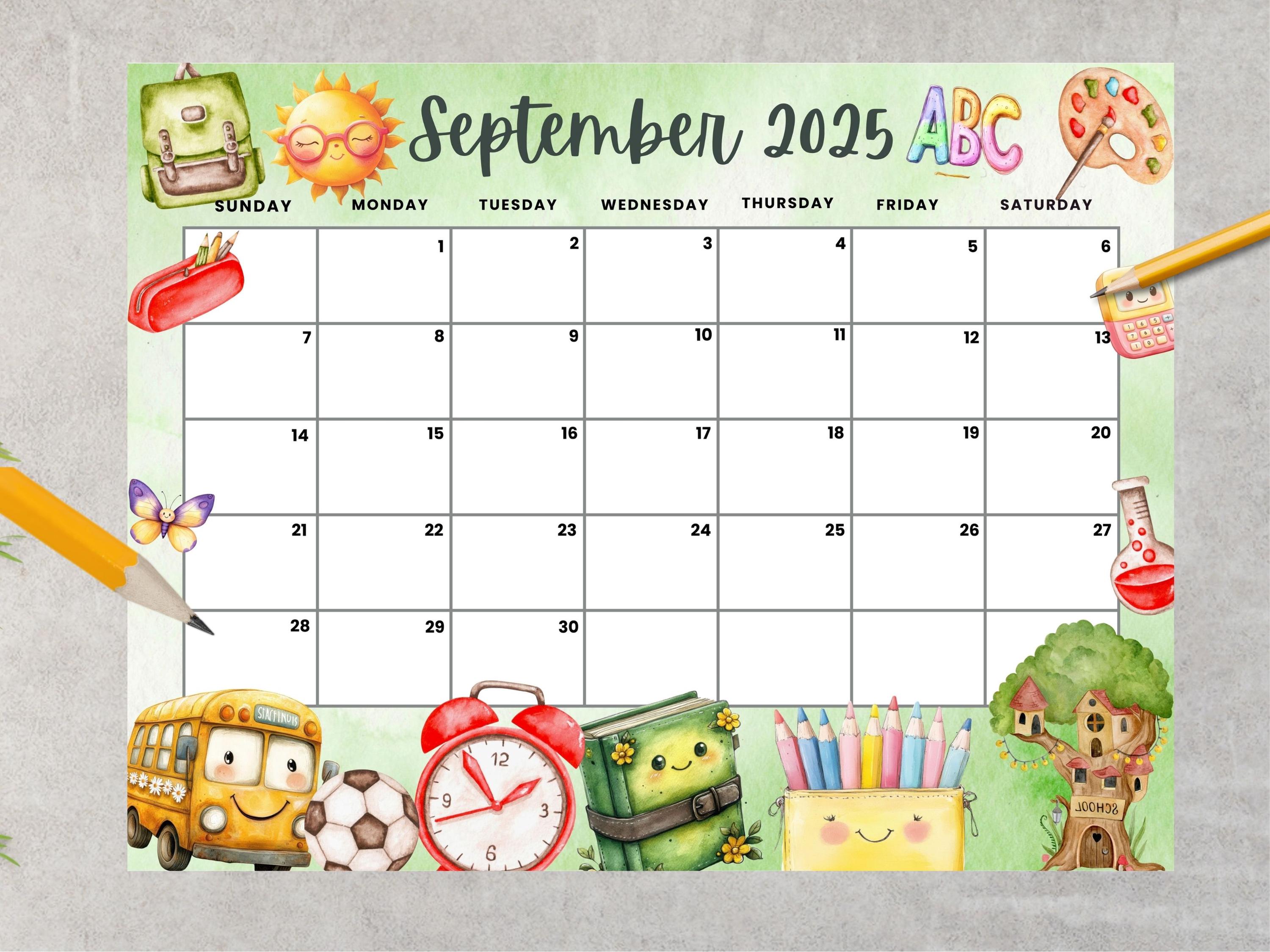 September 2025 Calendar,back to School Cute Monthly Printable Planner ...