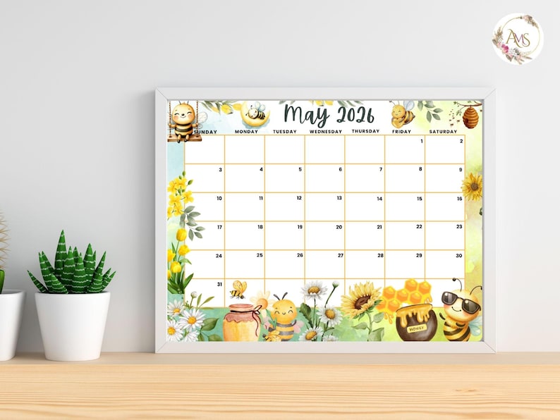 Editable May 2026 Calendar,hello Spring With Cute Honey Bees, Mother's ...