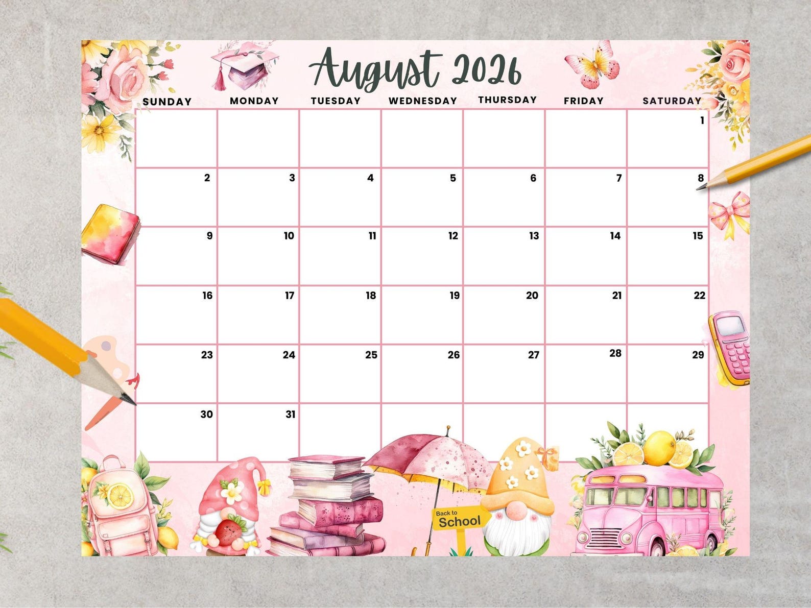 Editable August 2026 Calendar, Back to School Planner (digital Download ...