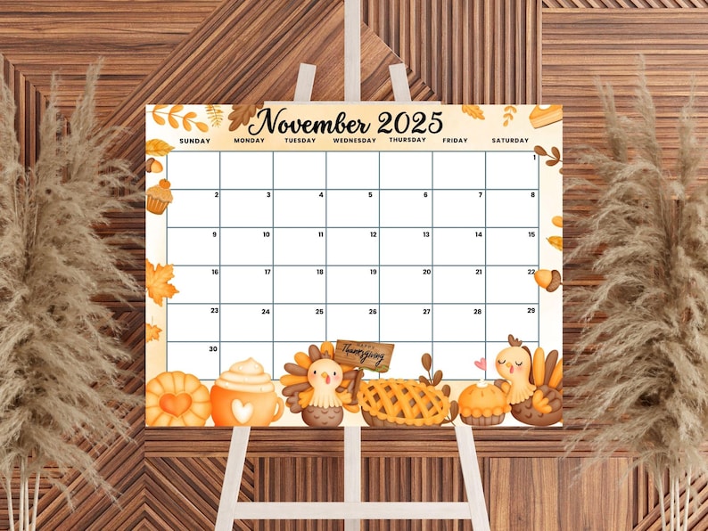 EDITABLE November 2025 Calendar, Happy Thanksgiving Planner With Turkey ...