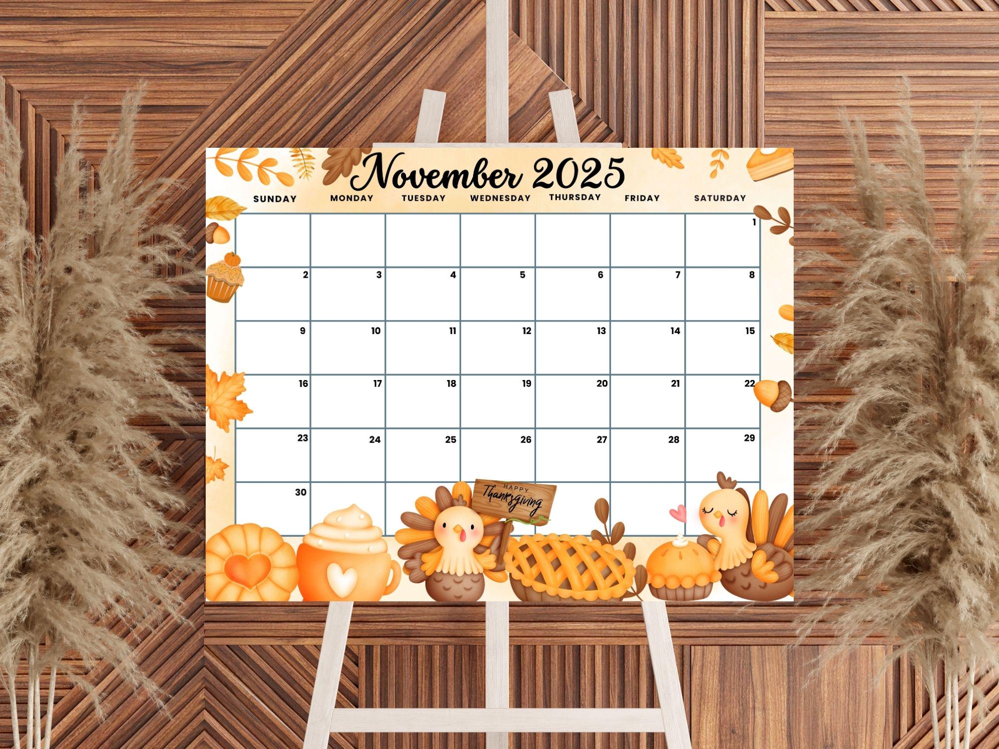 EDITABLE November 2025 Calendar, Happy Thanksgiving Planner With Turkey ...