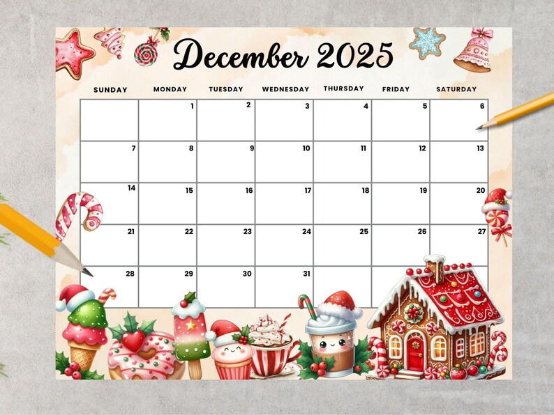 EDITABLE December 2025 Christmas Calendar With Sweets, Drink, Candy ...