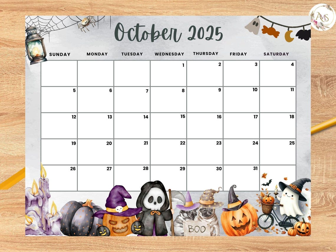 October 2025 Halloween Calendar, Spooky Kids Planner (digital Download ...