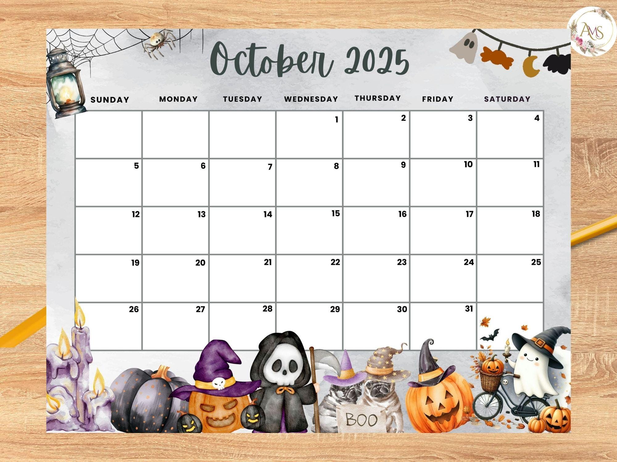 October 2025 Halloween Calendar, Spooky Kids Planner (digital Download ...