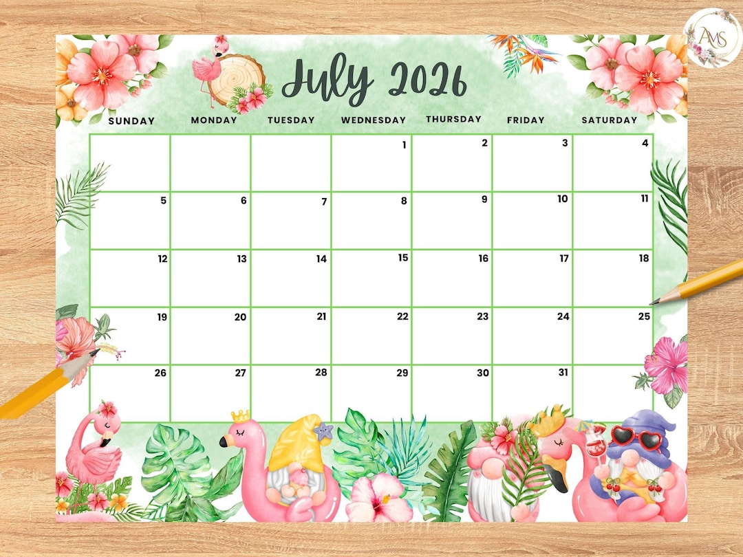 Editable July 2026 Calendar, Fun-filled Summer With Adorable Gnomes ...